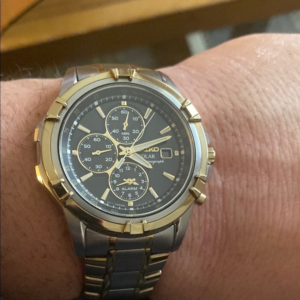 Seiko Black And Gold Chronograph Watch - Gem